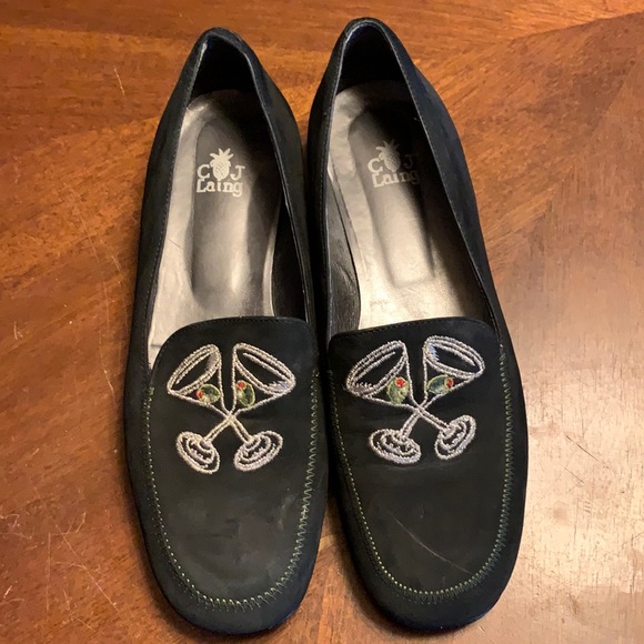 Cj Laing | Shoes | Cj Laing Embroidered Martini Glass Black Suede ...